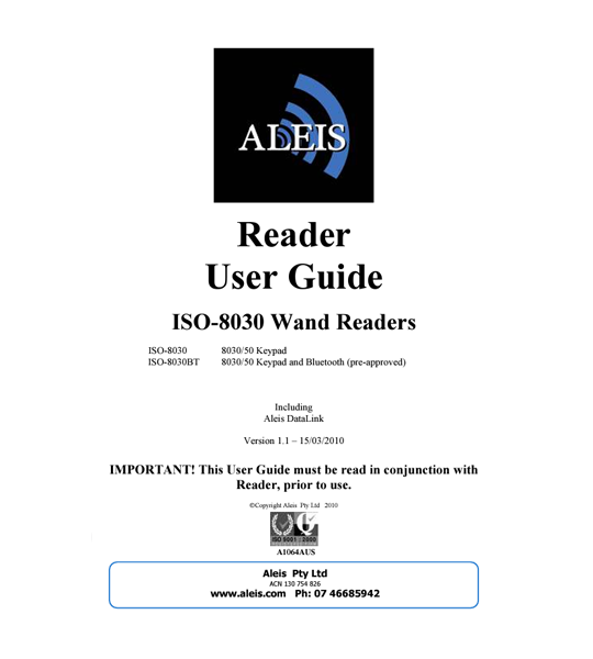 Aleis ISO 8030/50 Series User Guide | vetnfarm.com