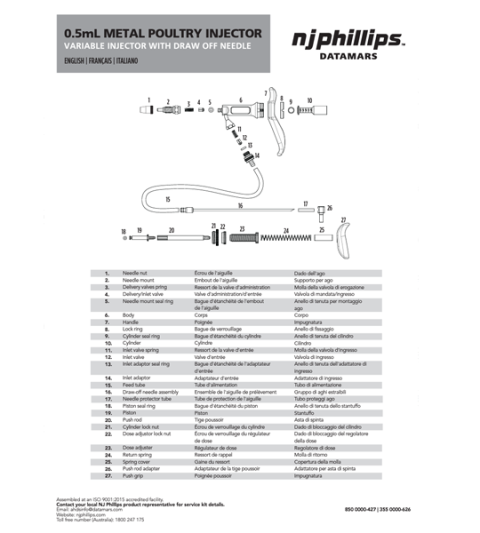 NJ Phillips 0.5mL Metal Poultry Injector | vetnfarm.com
